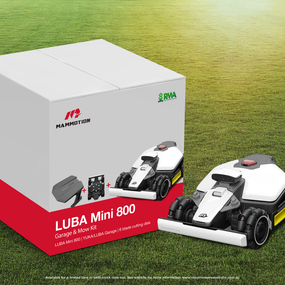 Mammotion LUBA AWD Mini 800 Garage & Mow Kit | Robot Mowers Australia